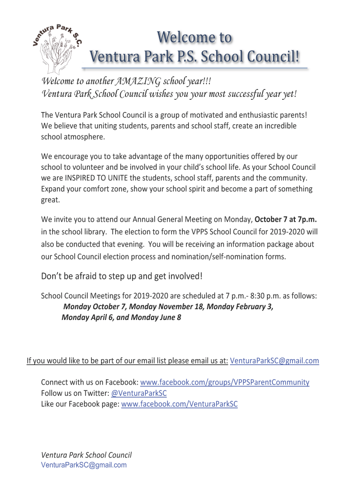 School Council Welcome Letter – Ventura Park PS BLOG