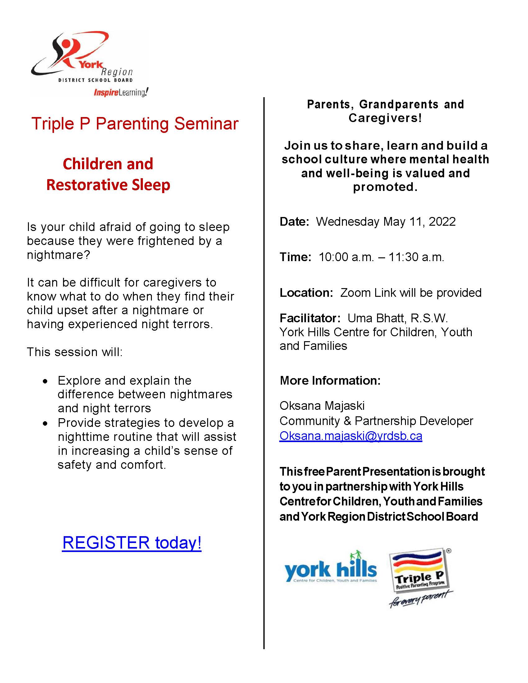 Triple P Parenting Seminar – Children and Restorative Sleep – Ventura ...